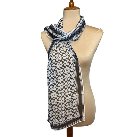 Coach | Accessories | Coach Black White Signature Print Silk Scarf 62 ...